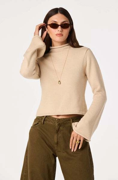 Astr The Label May Bell Sleeve Mock Neck Sweater - Oatmeal