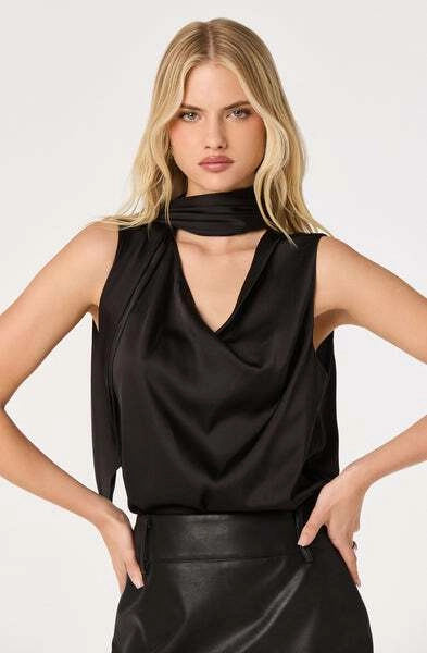 Astr The Label Sasha Cowl Neck Scarf Top - Black
