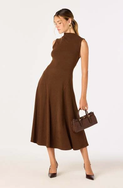 Astr The Label Mock Neck Midi Dress - Dark Brown