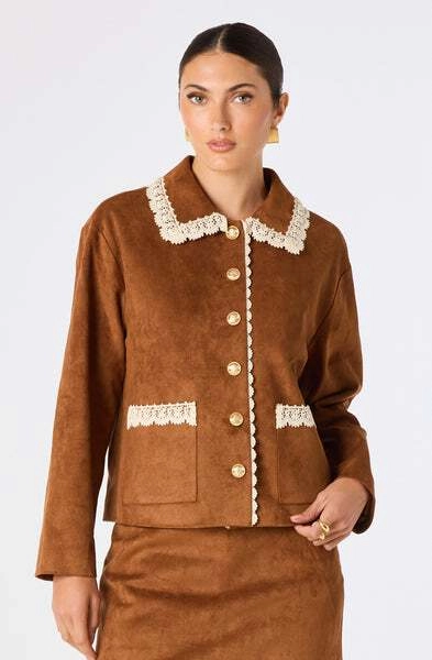 Astr The Label Gavriella Lace-trim Faux Suede Jacket