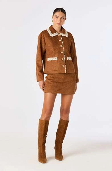 Astr The Label Gavriella Lace-trim Faux Suede Jacket