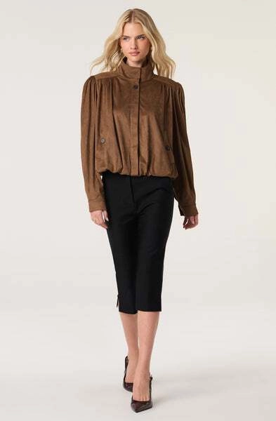 Astr The Label Faux Suede Bomber Jacket - Coffee