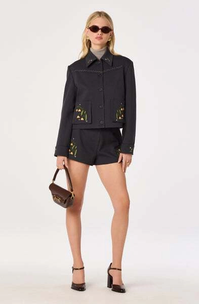 Astr The Label Jalen Embroidered High-rise Shorts