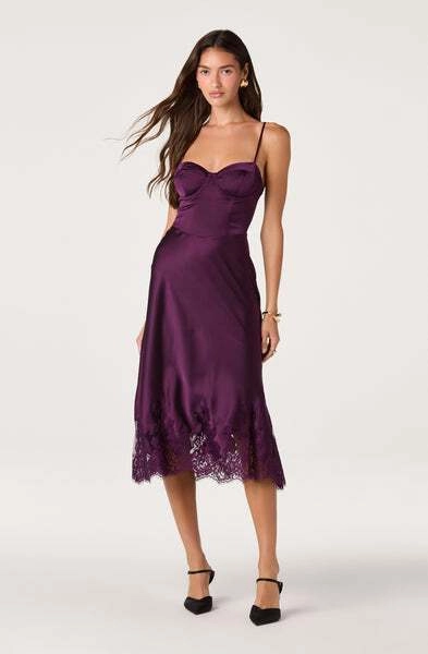 Astr The Label Abrianna Bustier Satin Midi Dress - Eggplant