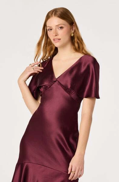 Astr The Label Jamie Cape Sleeve Satin Maxi Dress