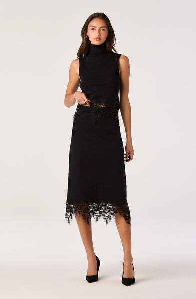Astr The Label Nadine Lace-trim Midi Skirt - Black