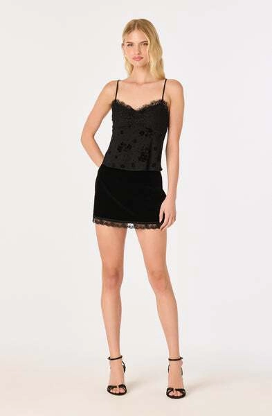 Astr The Label Eudoxia Velvet Lace-trim Mini Skirt