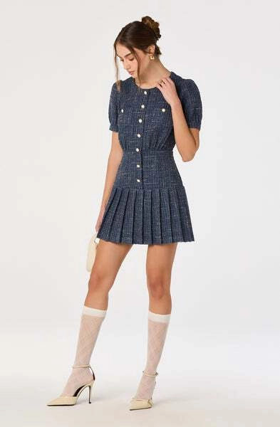 Astr The Label Brenlee Tweed Pleated Mini Dress