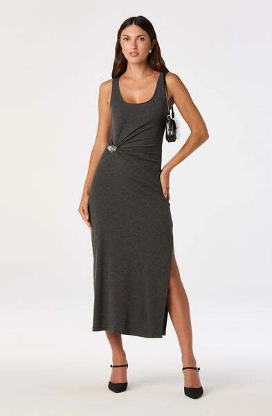 Astr The Label Beckah Metal Embellished Knit Dress - Charcoal
