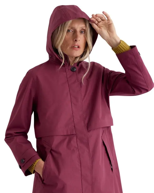 SEASALT CORNWALL Sea Lights Waterproof Trench Coat - Plum Berry