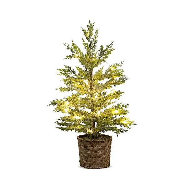 NEARLY NATURAL 2' Pre Lit Artificial Snowed Cypress Christmas Tree