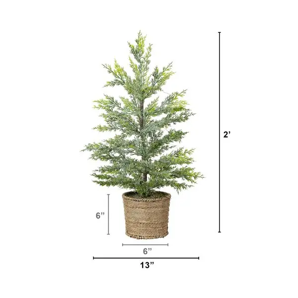 NEARLY NATURAL 2' Pre Lit Artificial Snowed Cypress Christmas Tree