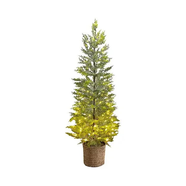 NEARLY NATURAL 4' Pre Lit Artificial Snowed Cypress Christmas Tree