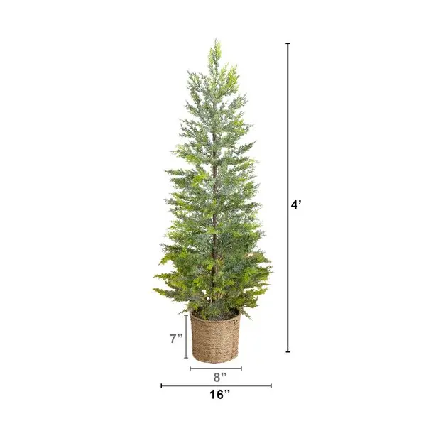 NEARLY NATURAL 4' Pre Lit Artificial Snowed Cypress Christmas Tree