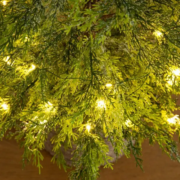NEARLY NATURAL 4' Pre Lit Artificial Snowed Cypress Christmas Tree
