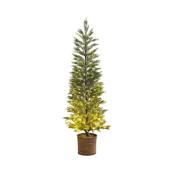 NEARLY NATURAL 5' Pre Lit Artificial Snowed Cypress Christmas Tree