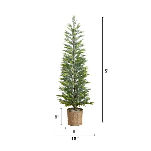 NEARLY NATURAL 5' Pre Lit Artificial Snowed Cypress Christmas Tree