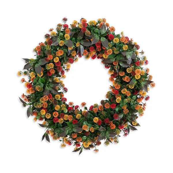 NEARLY NATURAL 24 Uv Resistant Autumn Artificial Fall Mum Wreath
