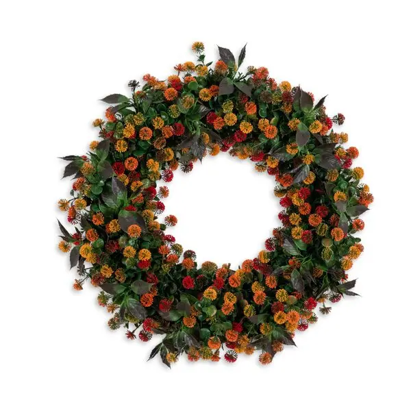NEARLY NATURAL 24 Uv Resistant Autumn Artificial Fall Mum Wreath