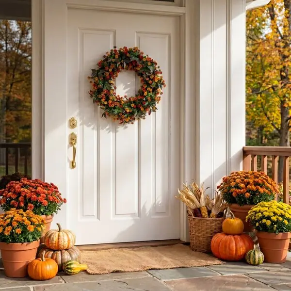 NEARLY NATURAL 24 Uv Resistant Autumn Artificial Fall Mum Wreath