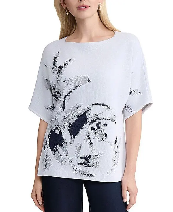 Ming Wang Abstract Print Soft Knit Tunic