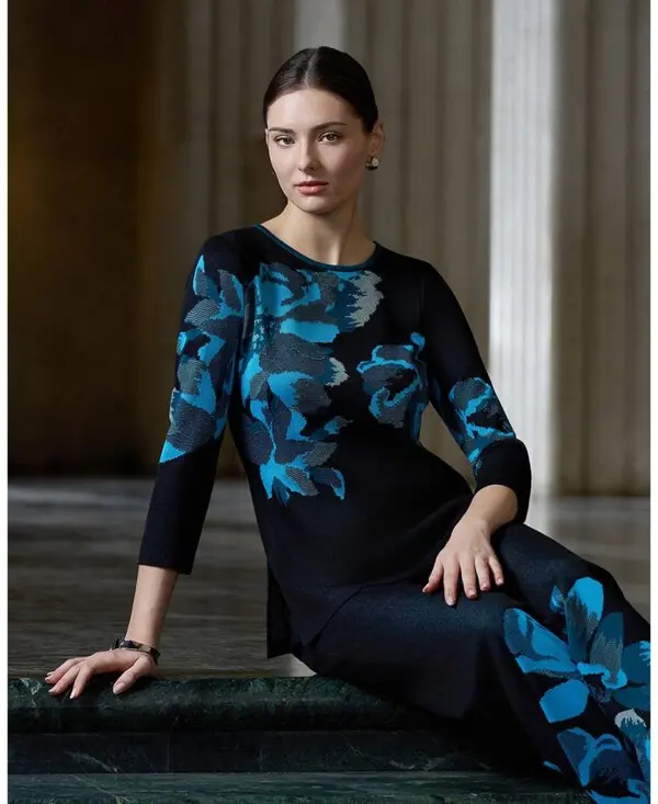 Ming Wang Floral Jacquard Soft Knit Tunic