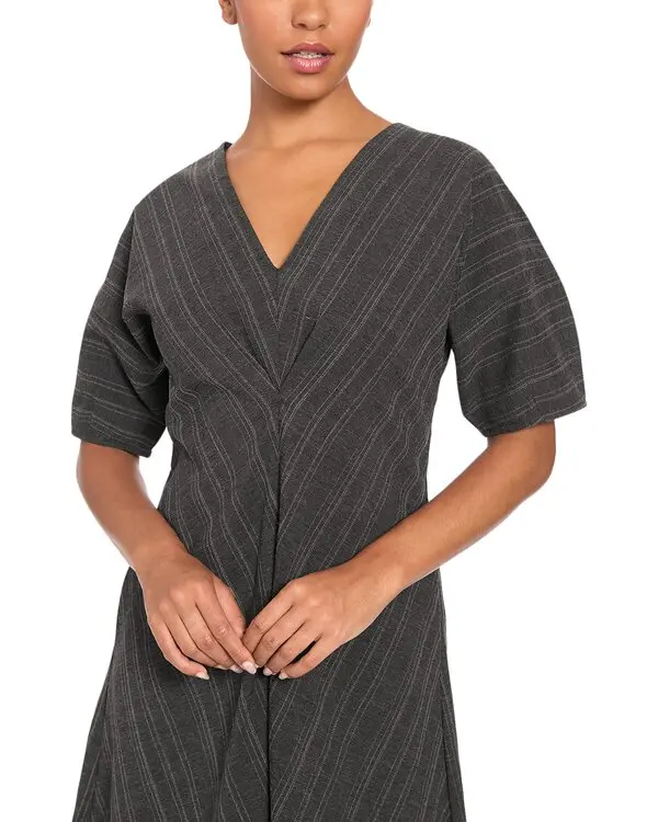 LUXELY Puff Sleeve V Neck Midi Dress