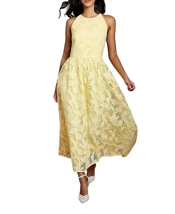 Coast Petite Halterneck Lace Midi Dress - Butter
