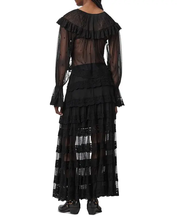 ALLSAINTS Maggie Lace Trim Tiered Maxi Skirt - Black