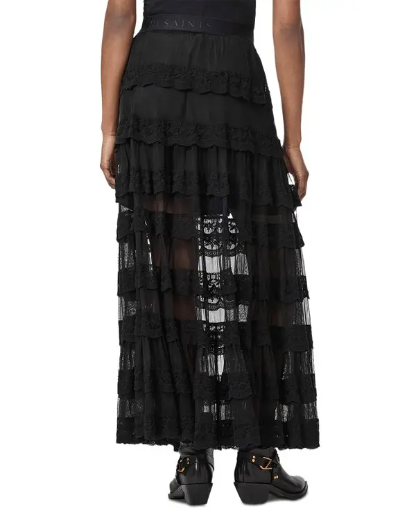 ALLSAINTS Maggie Lace Trim Tiered Maxi Skirt - Black