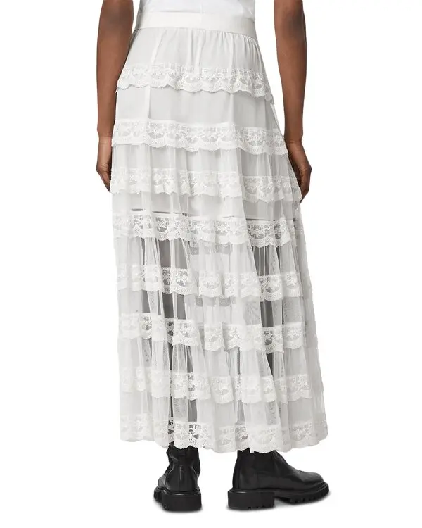 ALLSAINTS Maggie Lace Trim Tiered Maxi Skirt - Chalk White