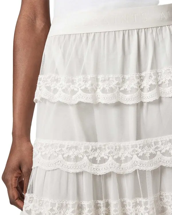 ALLSAINTS Maggie Lace Trim Tiered Maxi Skirt - Chalk White