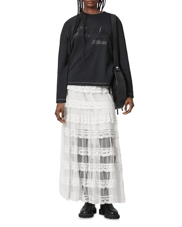 ALLSAINTS Maggie Lace Trim Tiered Maxi Skirt - Chalk White