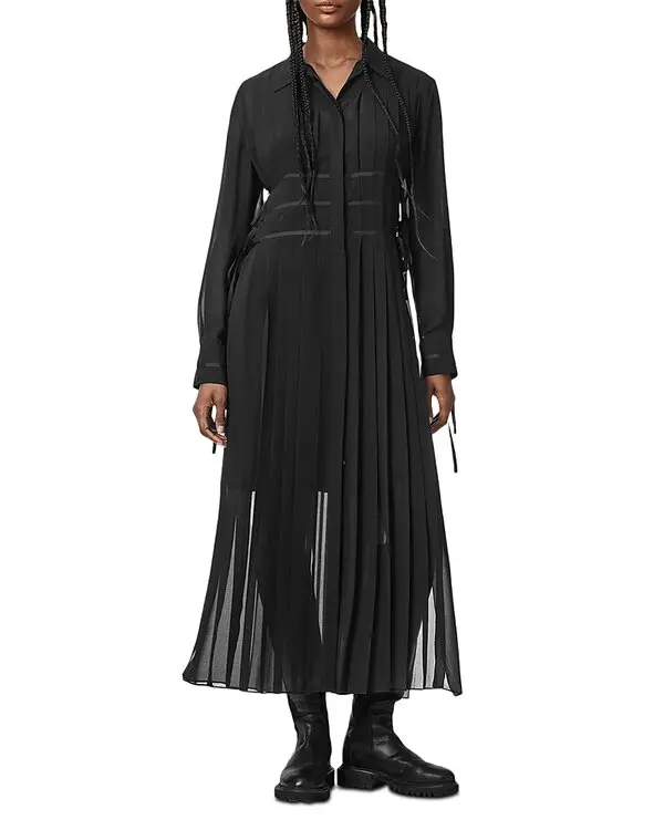 ALLSAINTS Kass Pleated Shirt Dress - Black