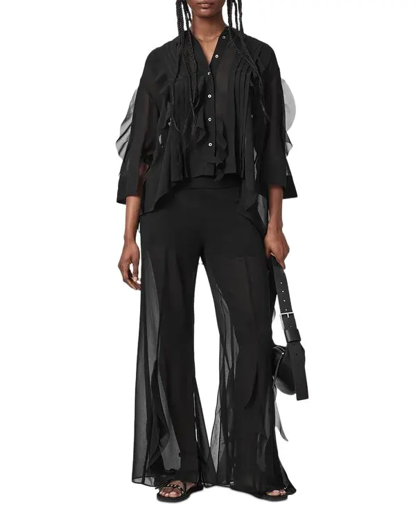 ALLSAINTS Minna Ruffled High Low Shirt - Black