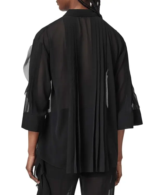 ALLSAINTS Minna Ruffled High Low Shirt - Black