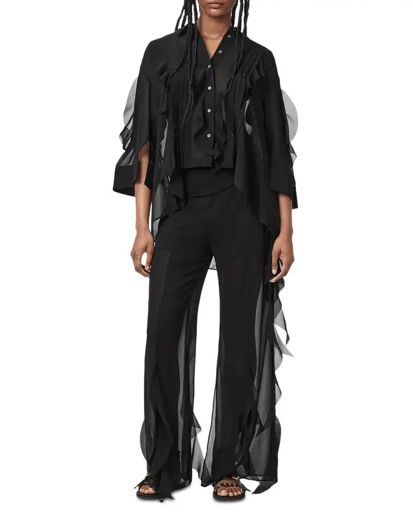 ALLSAINTS Minna Ruffled High Low Shirt - Black