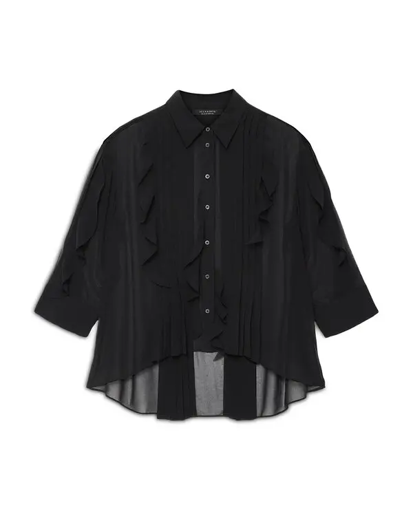 ALLSAINTS Minna Ruffled High Low Shirt - Black