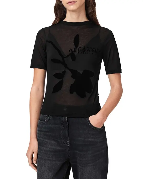 ALLSAINTS Athea Sheer Short Sleeve T-shirt - Black