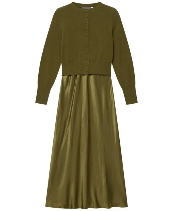 Mint Velvet Layered Satin Knit Midi Dress