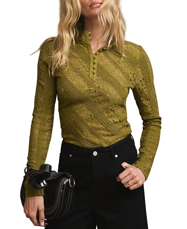 Mint Velvet Lace Detail High Neck Long Sleeve Top