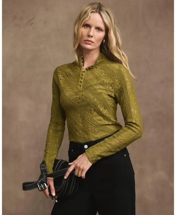 Mint Velvet Lace Detail High Neck Long Sleeve Top