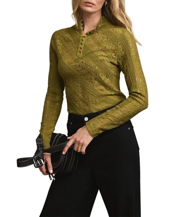 Mint Velvet Lace Detail High Neck Long Sleeve Top