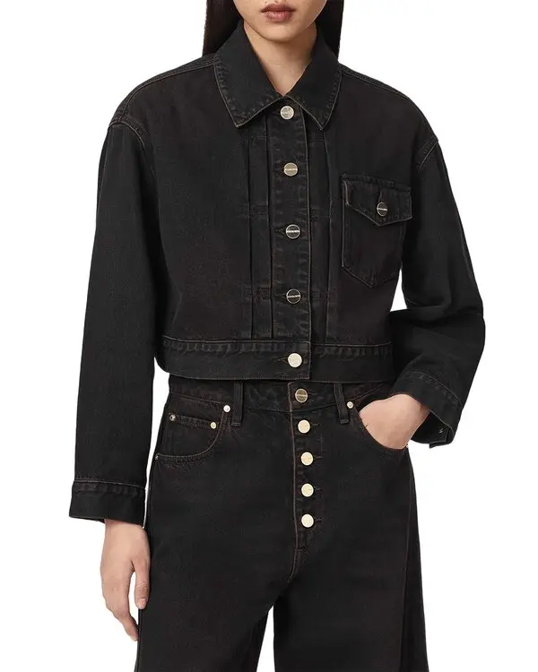 ALLSAINTS Blink Cotton Denim Cropped Jacket - Overdyed Brown