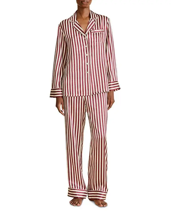 Olivia Von Halle Lila Silk Woven Long Sleeve Pajama Set - Soren