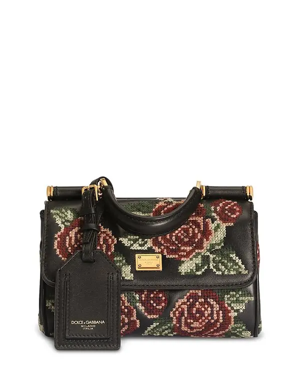 Dolce & Gabbana My Sicily Embroidered Leather Top Handle Bag