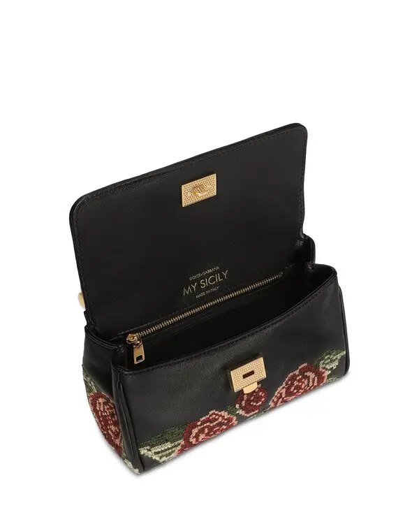 Dolce & Gabbana My Sicily Embroidered Leather Top Handle Bag
