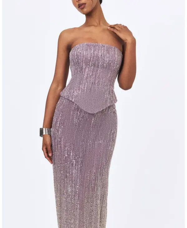 MISS CIRCLE NEW YORK Tosca Beaded Gradient Strapless Peplum Maxi Dress
