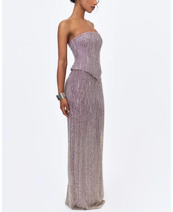 MISS CIRCLE NEW YORK Tosca Beaded Gradient Strapless Peplum Maxi Dress