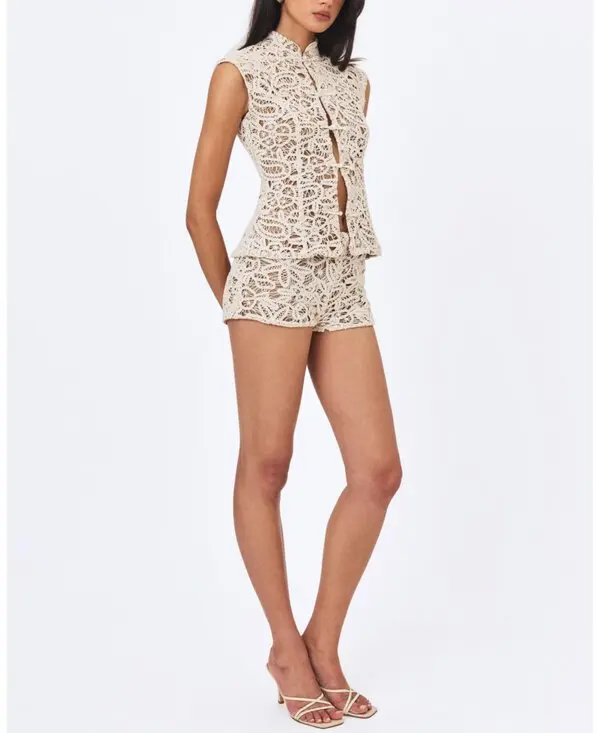 MISS CIRCLE NEW YORK Rosetta Cotton Crochet Mandarin Collar Top